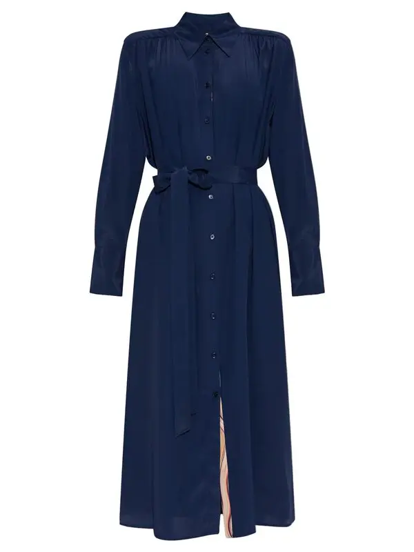 Paul Smith Silk Shirt Dress With Belted Waist - Navy Blue