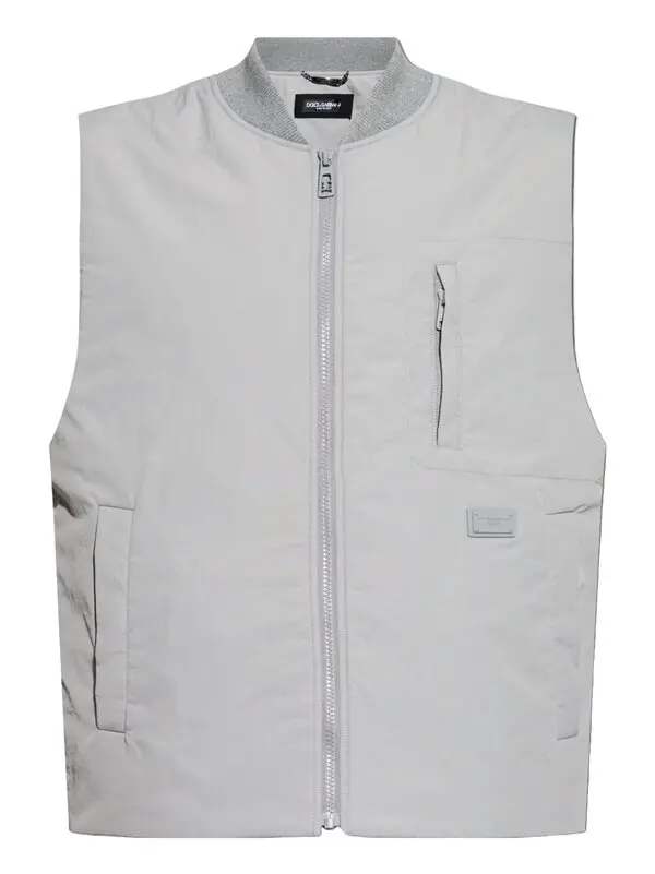 Dolce & Gabbana Padded Vest With Logo - Grey
