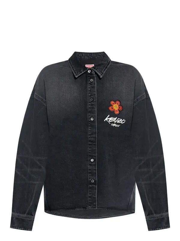 Kenzo Denim Shirt With Embroidered Details - Grey