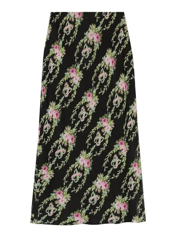 LoveShackFancy Castle Floral Print Skirt - Black