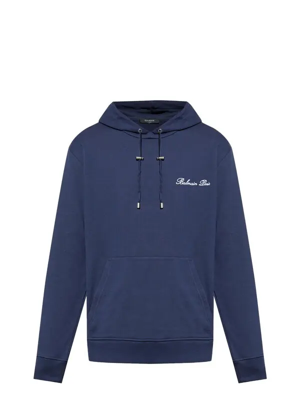 Balmain Embroidered Logo Hoodie - Navy Blue
