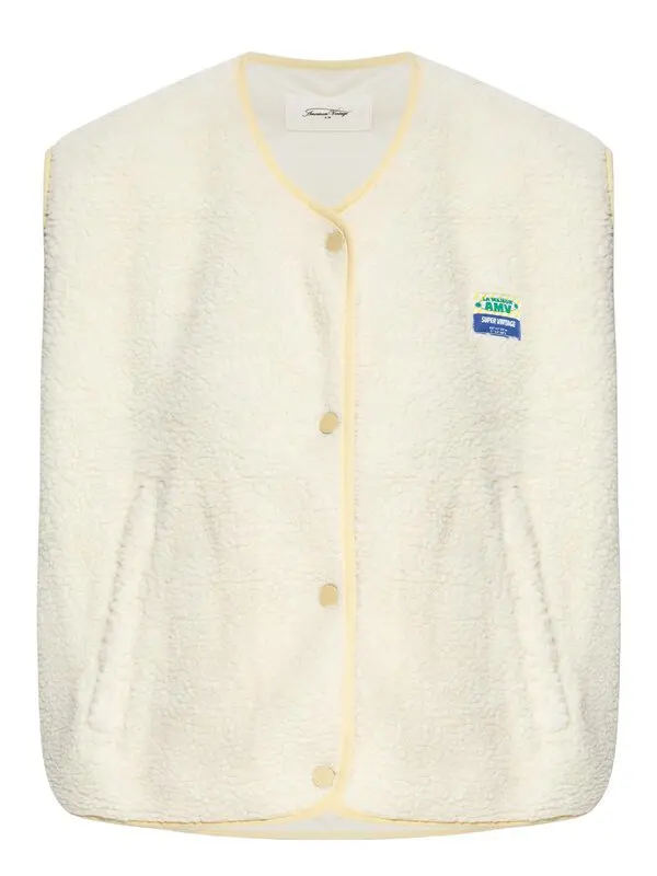 American Vintage Faux Fur Vest With Logo Patch - Cream