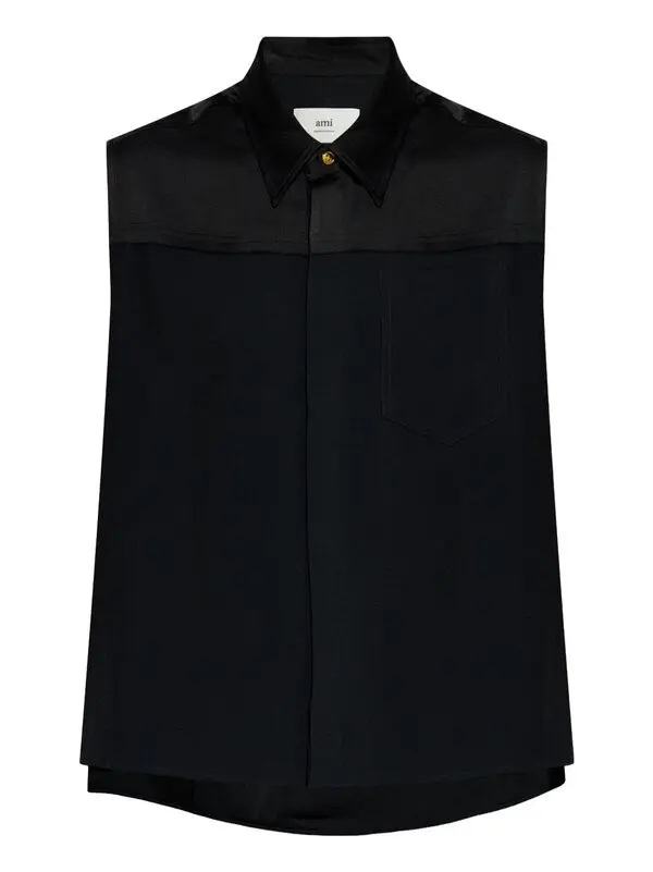 Ami Sleeveless Shirt With Gold Button Detail - Black
