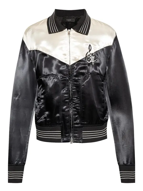 Amiri Satin Bomber Jacket With Embroidery - Black