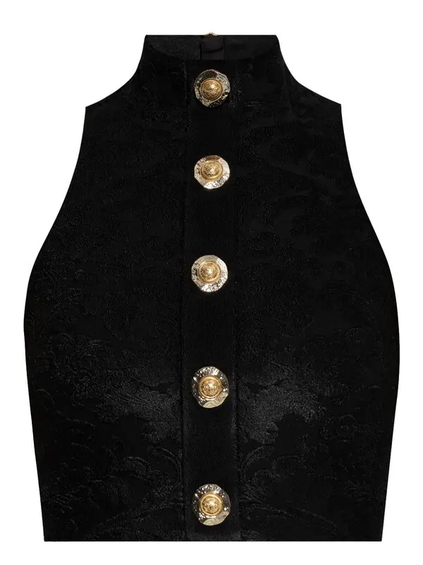 Balmain Short Top With Appliqués - Black