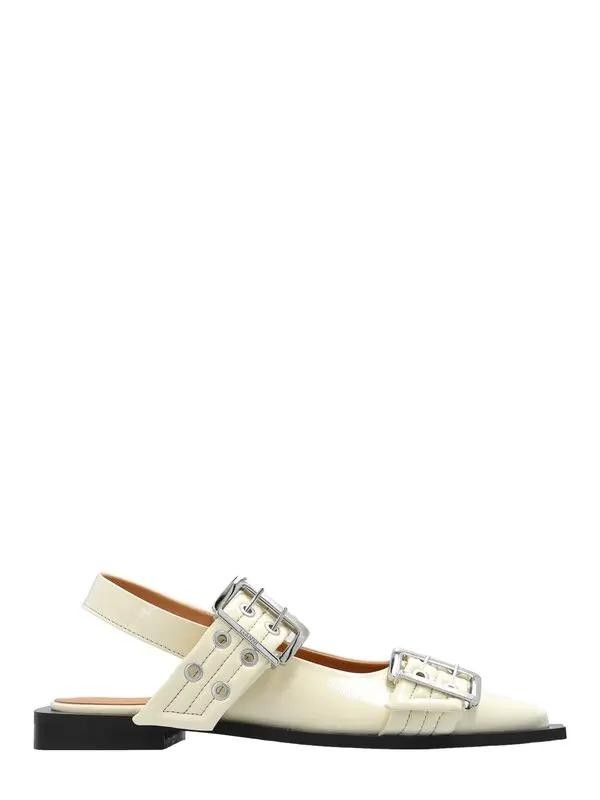 GANNI Buckle Embellished Mid-heel Mules - Cream