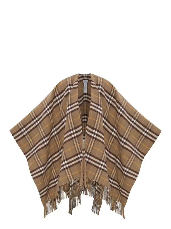 Burberry Wool And Cashmere Checked Poncho - Brown