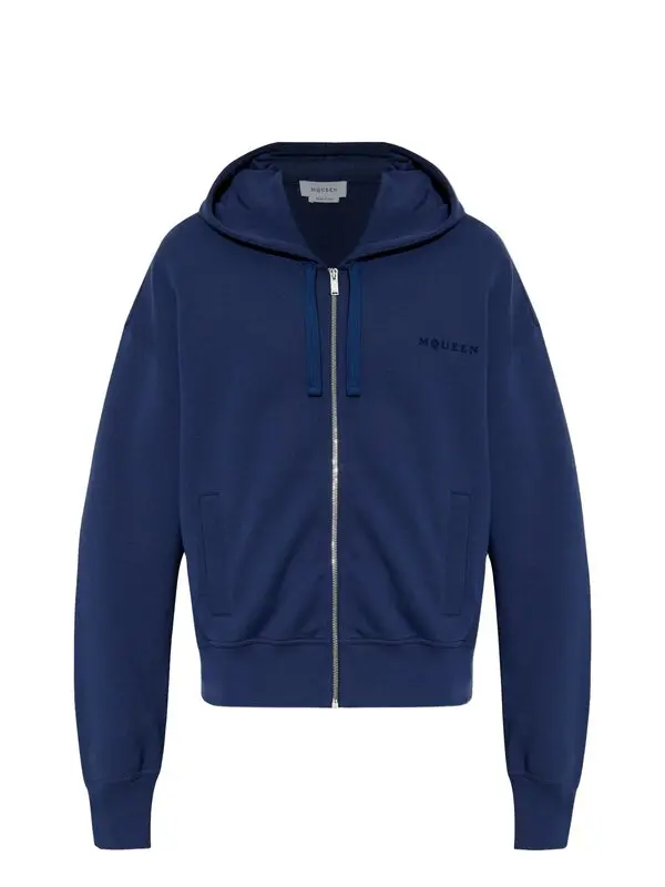 Alexander McQueen Hooded Cotton-blend Sweatshirt With Embroidered Logo - Navy Blue