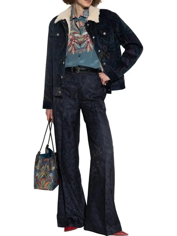 Etro Corduroy Jacket With Paisley Pattern And Faux-fur Collar - Navy Blue
