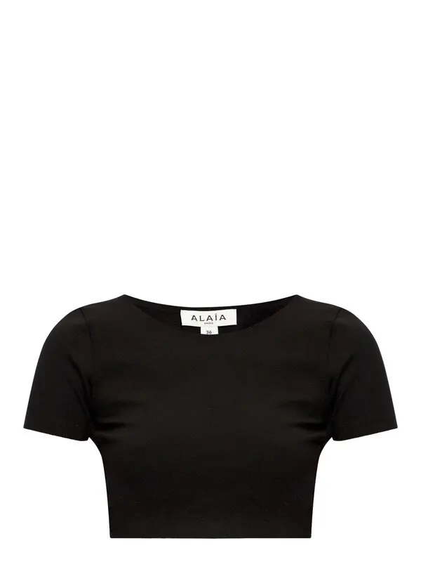 Alaïa Fitted Top With Metallic Logo - Black