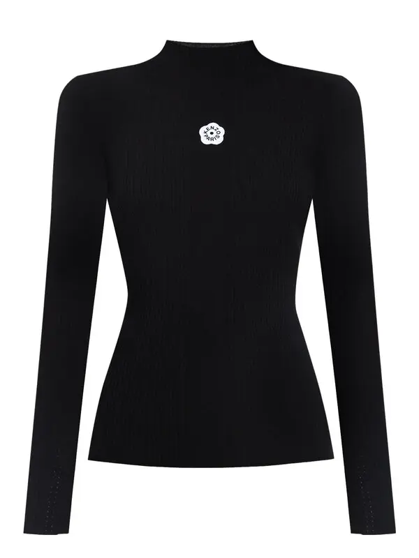 Kenzo Ribbed Top With Embroidered Patch - Black
