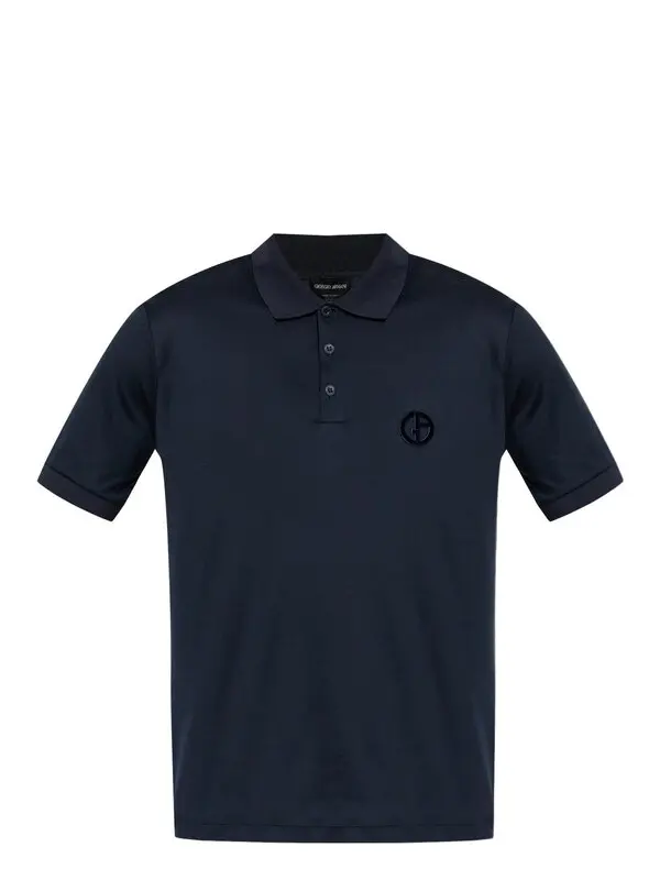 Giorgio Armani Polo Shirt With A Logo And Velvet Finish - Navy Blue