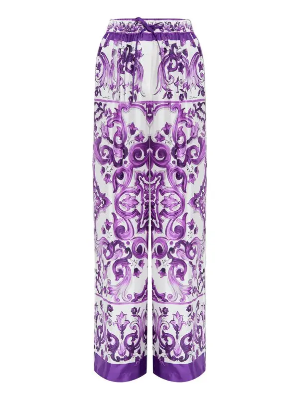 Dolce & Gabbana Silk Trousers With Majolica Print - Purple