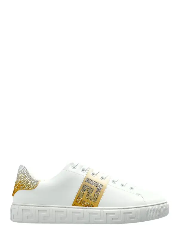 Versace Crystal-embellished Leather Sneakers - White
