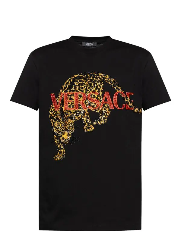 Versace T-shirt With Shimmering Appliqués - Black