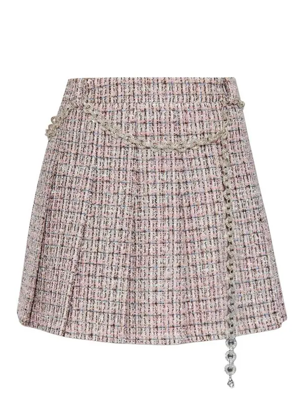 SELF-PORTRAIT Tweed Pleated Mini Skirt - Pink