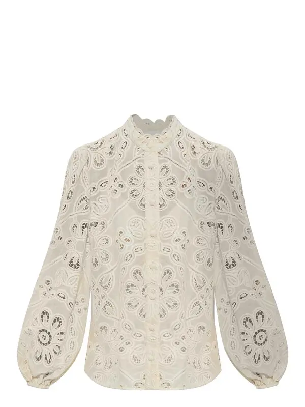 Zimmermann Lace Shirt With Stand-up Collar - Cream