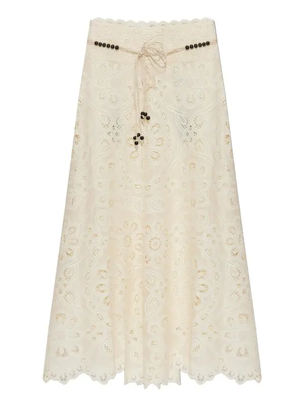 Zimmermann Openwork Lace Midi Skirt - Cream