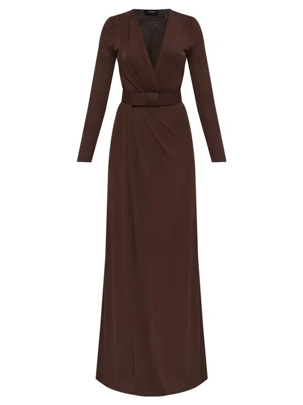 Dsquared2 Draped Maxi Dress With Belt - Brown