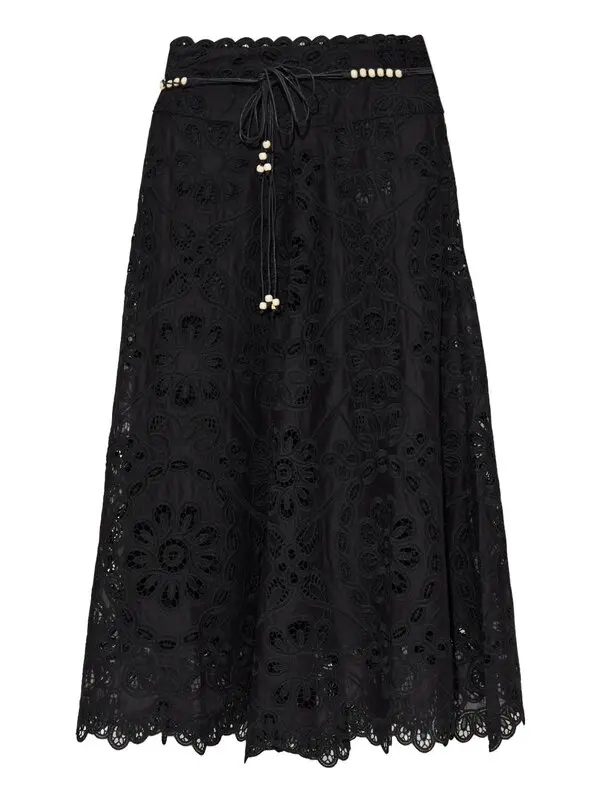 Zimmermann Openwork Cotton Midi Skirt - Black