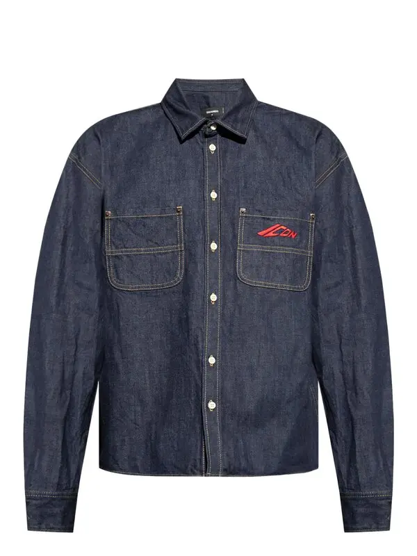 Dsquared2 Denim Shirt With Icon Logo - Navy Blue