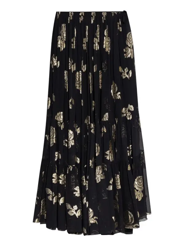 Chloé Silk Flared Skirt With Floral Pattern - Black