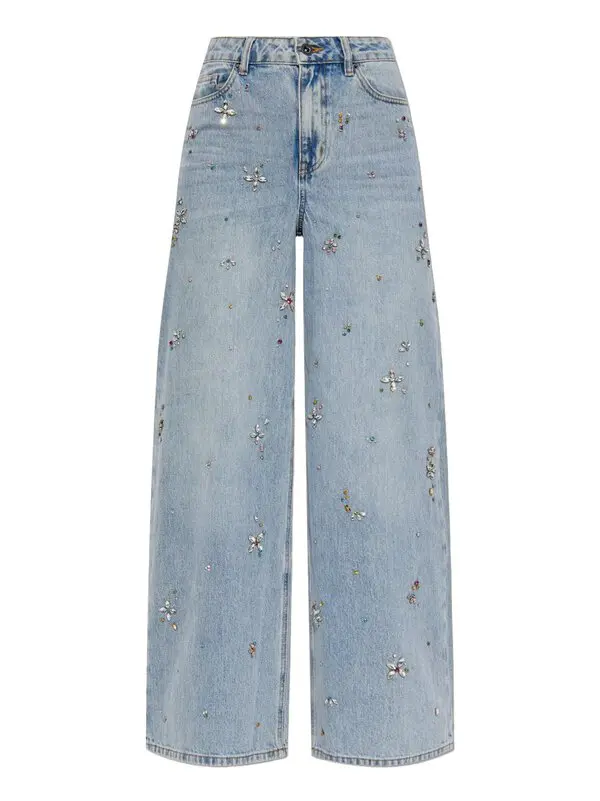 SELF-PORTRAIT Jeans With Shimmering Appliqués - Light Blue