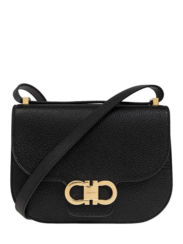 FERRAGAMO Textured Leather Shoulder Bag - Black