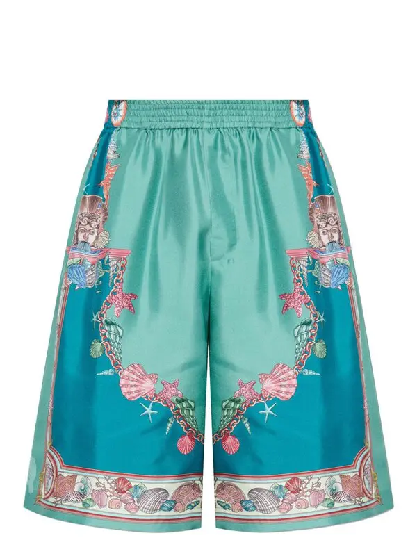 Versace Coral Theatre" Print Silk Shorts - Blue
