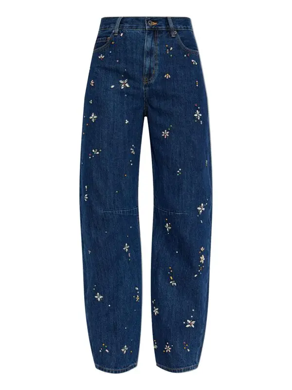 SELF-PORTRAIT Jeans With Shimmering Appliqués - Navy Blue