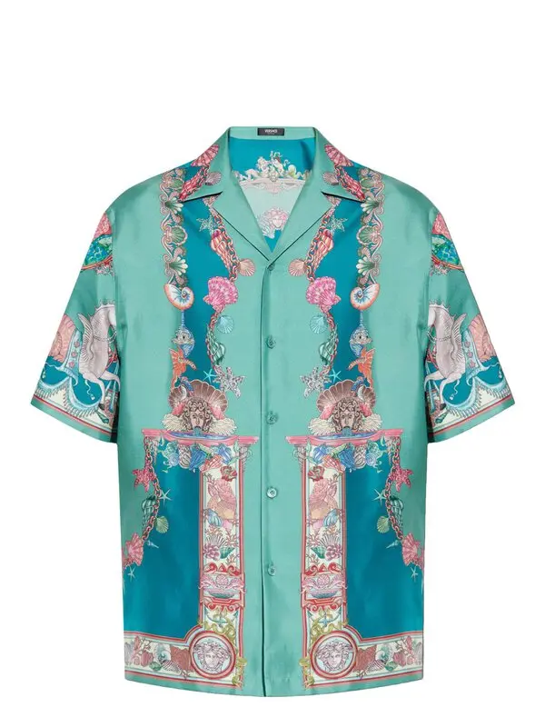 Versace Silk Shirt With "coral Theatre" Print - Blue