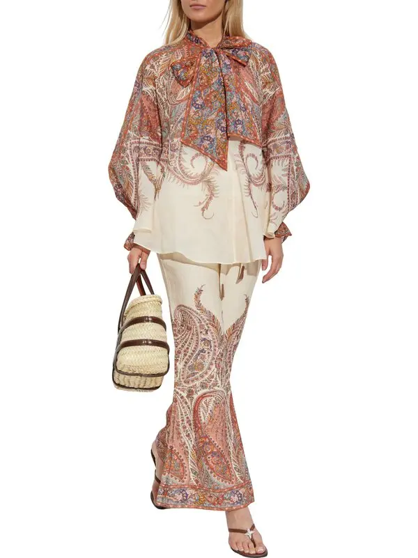Zimmermann Paisley Printed Wide Leg Trousers - Cream