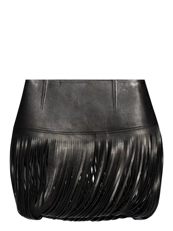 Alaïa Leather Fringe Skirt - Black