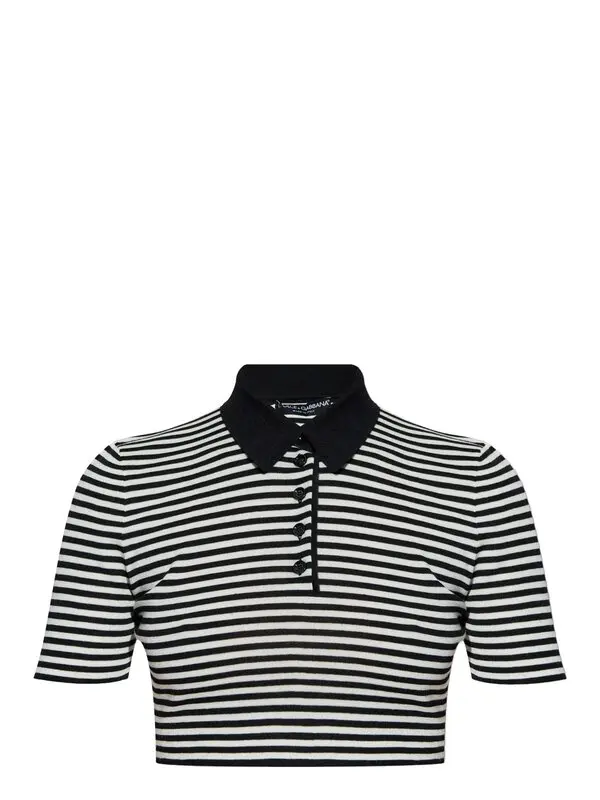 Dolce & Gabbana Striped Wool Crop Top - Black