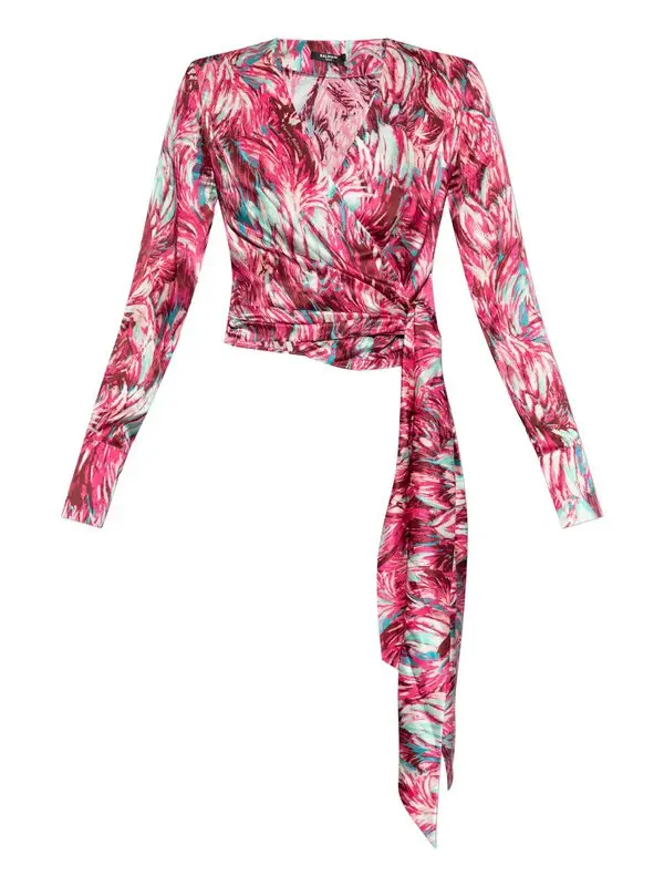 Balmain Silk Tie-front Top With Floral Pattern - Pink