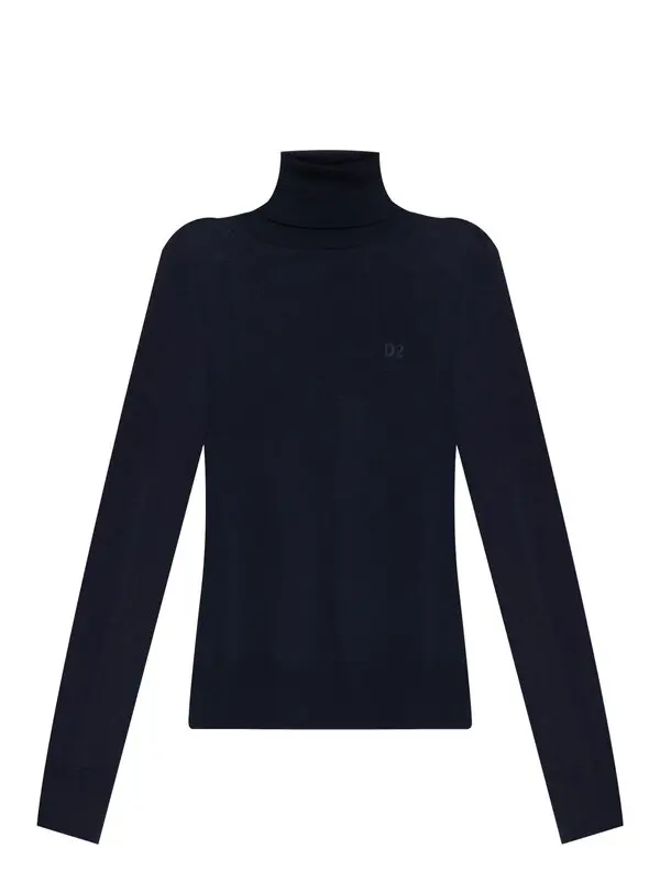 Dsquared2 Wool Turtleneck With Embossed Logo - Navy Blue