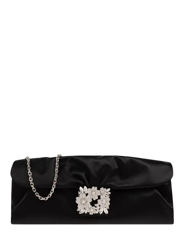 ROGER VIVIER Satin Clutch With Crystal Buckle - Black