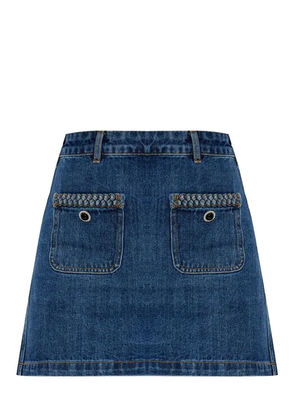 SELF-PORTRAIT Denim Mini Skirt - Navy Blue
