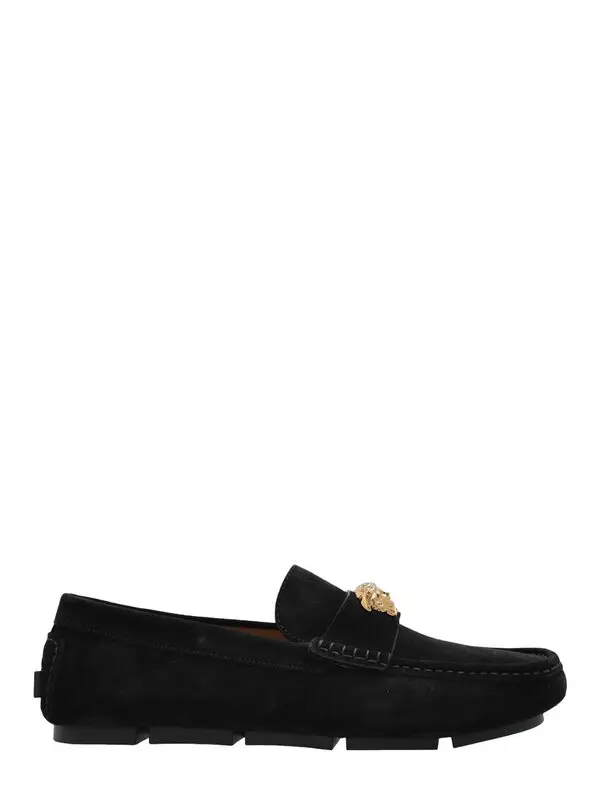 Versace Suede Loafers With Medusa Detail - Black