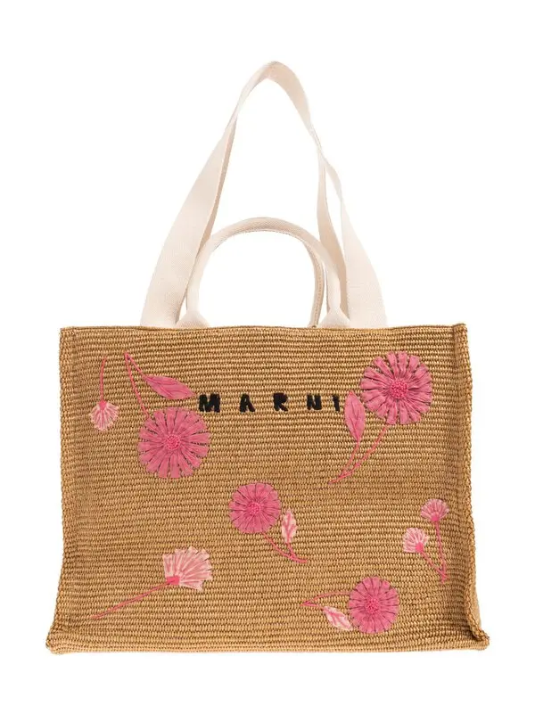 Marni Embroidered Shopper Tote - Beige