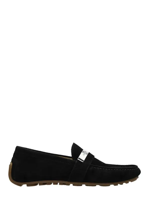 Moschino Suede Loafers With Metallic Finish - Black