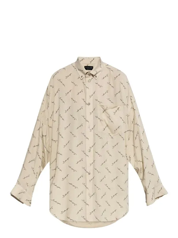 Balenciaga Logo Viscose Shirt - Beige