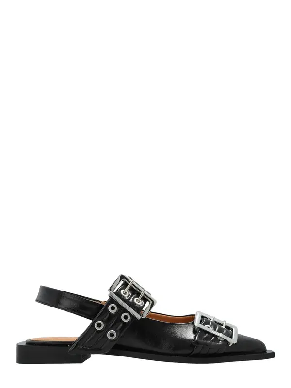 GANNI Feminine Buckled Slingbacks - Black