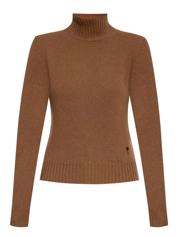 Ami Wool Turtleneck Sweater - Brown