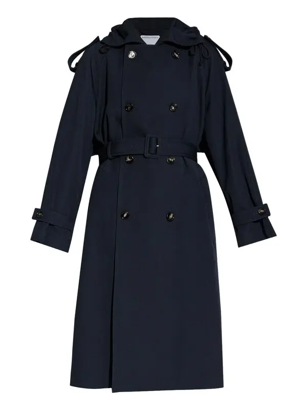 Bottega Veneta Double-breasted Wool Trench Coat - Navy Blue