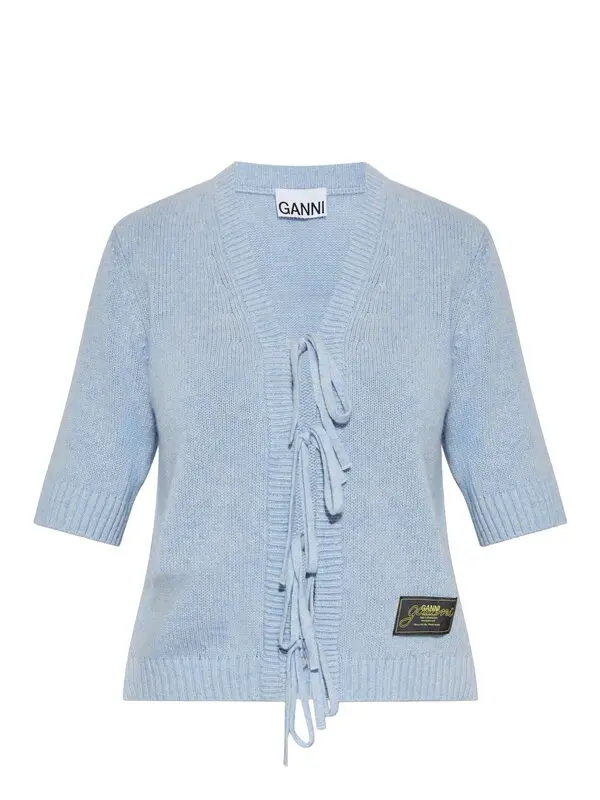 GANNI Cardigan With Ties - Light Blue