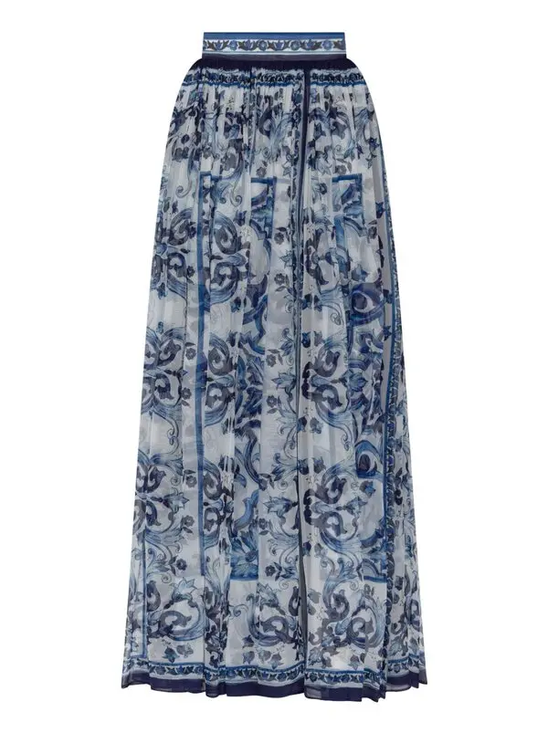 Dolce & Gabbana Printed Silk Maxi Skirt - Blue