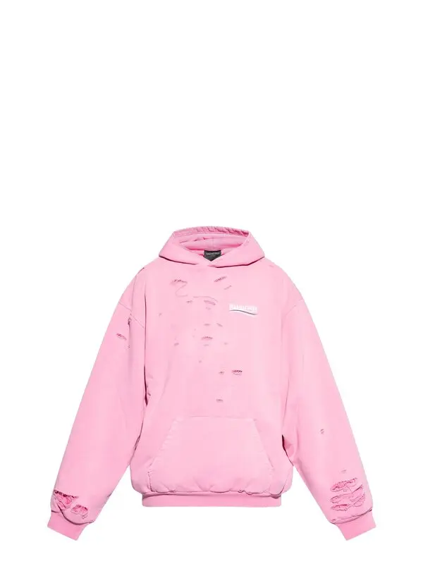 Balenciaga Cotton Hoodie With Distressed Details And Logo - Pink