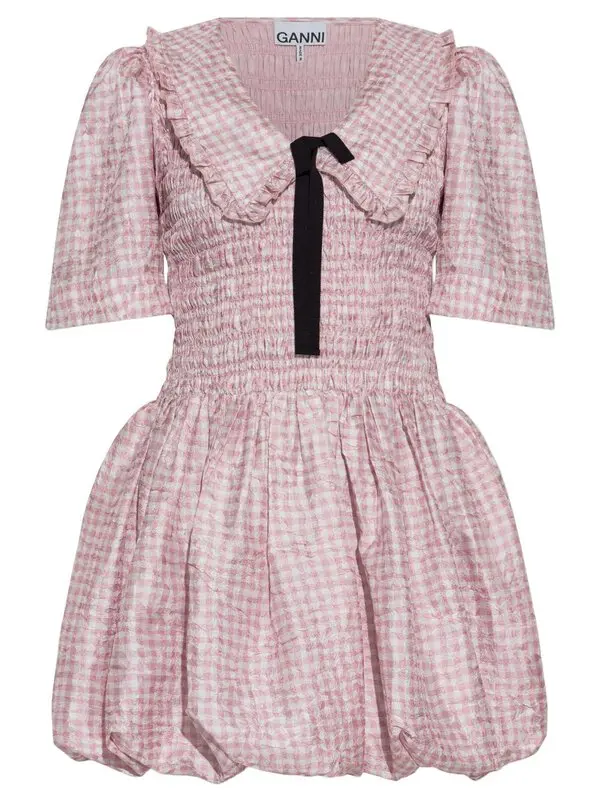 GANNI Checkered Short Dress - Pink