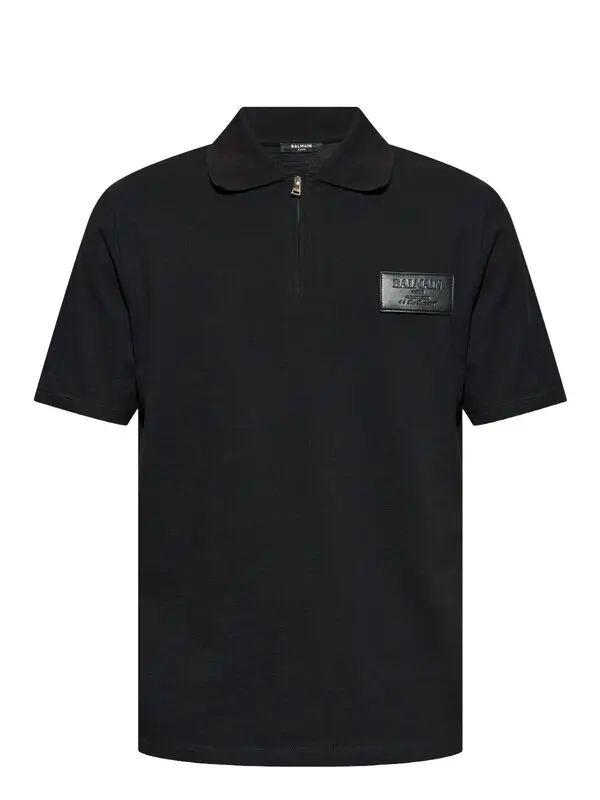 Balmain Cotton Polo With Patch - Black
